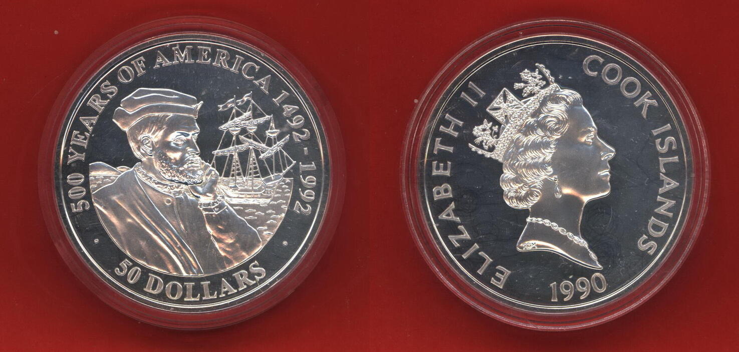 Cook Islands 50 Dollars / CID (Cook Islands Dollars) 1990 500 Years of ...