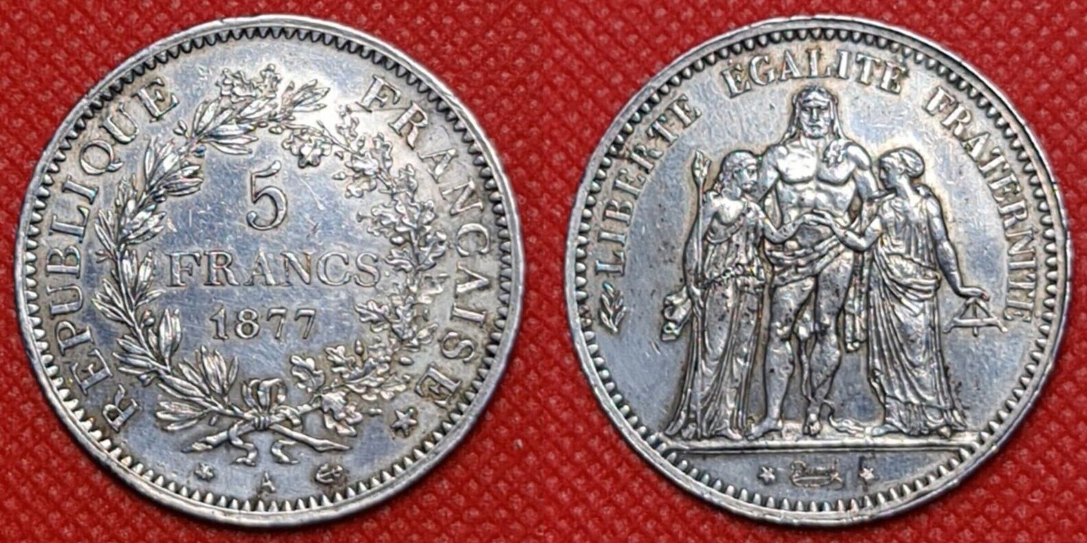 Frankreich, France 5 Franc Silber 1877 A Herkulesgruppe Prfr. Berieben ...