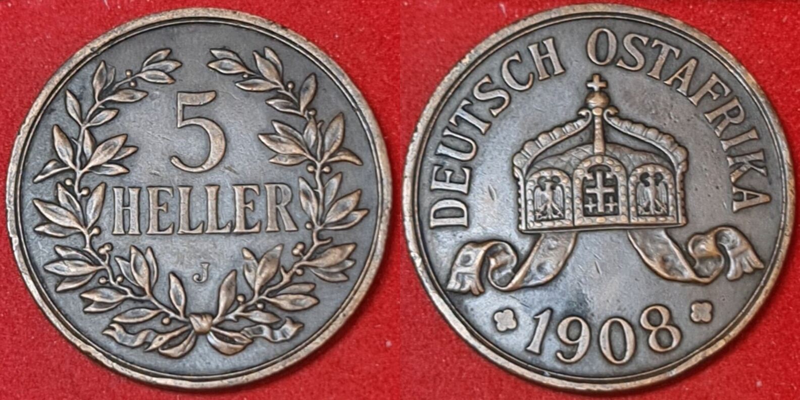 Deutsch Ostafrika German Colonial Money 5 Heller 1908 J Auswärtiges Amt ...