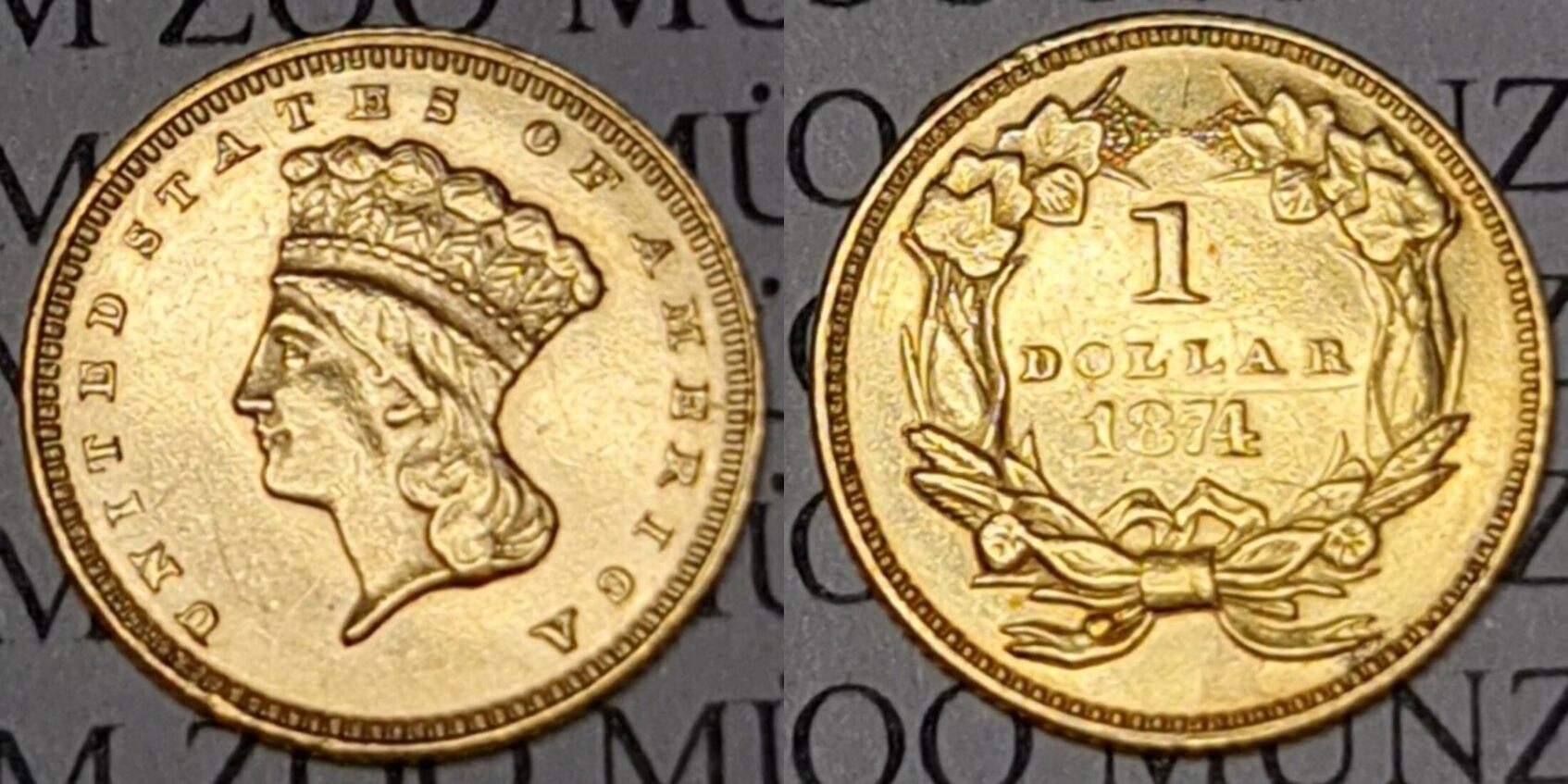 USA 1 Dollar 1874 Indian Head Gold ss-vz kl. kr. | MA-Shops