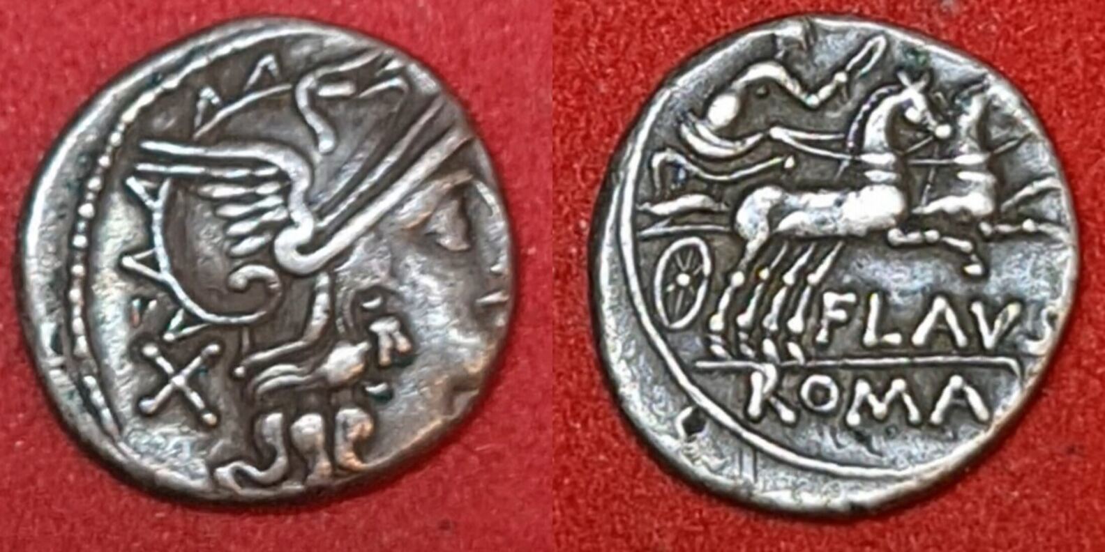 Röm. Republik; Decimus Flavus Denar 150 v. Chr. Monogramm FLAVS ...
