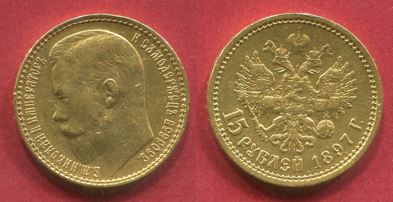 Russland Russia 15 Rubel Goldmünze 1897 Nikolaus II f. vz kl.rdf. | MA-Shops