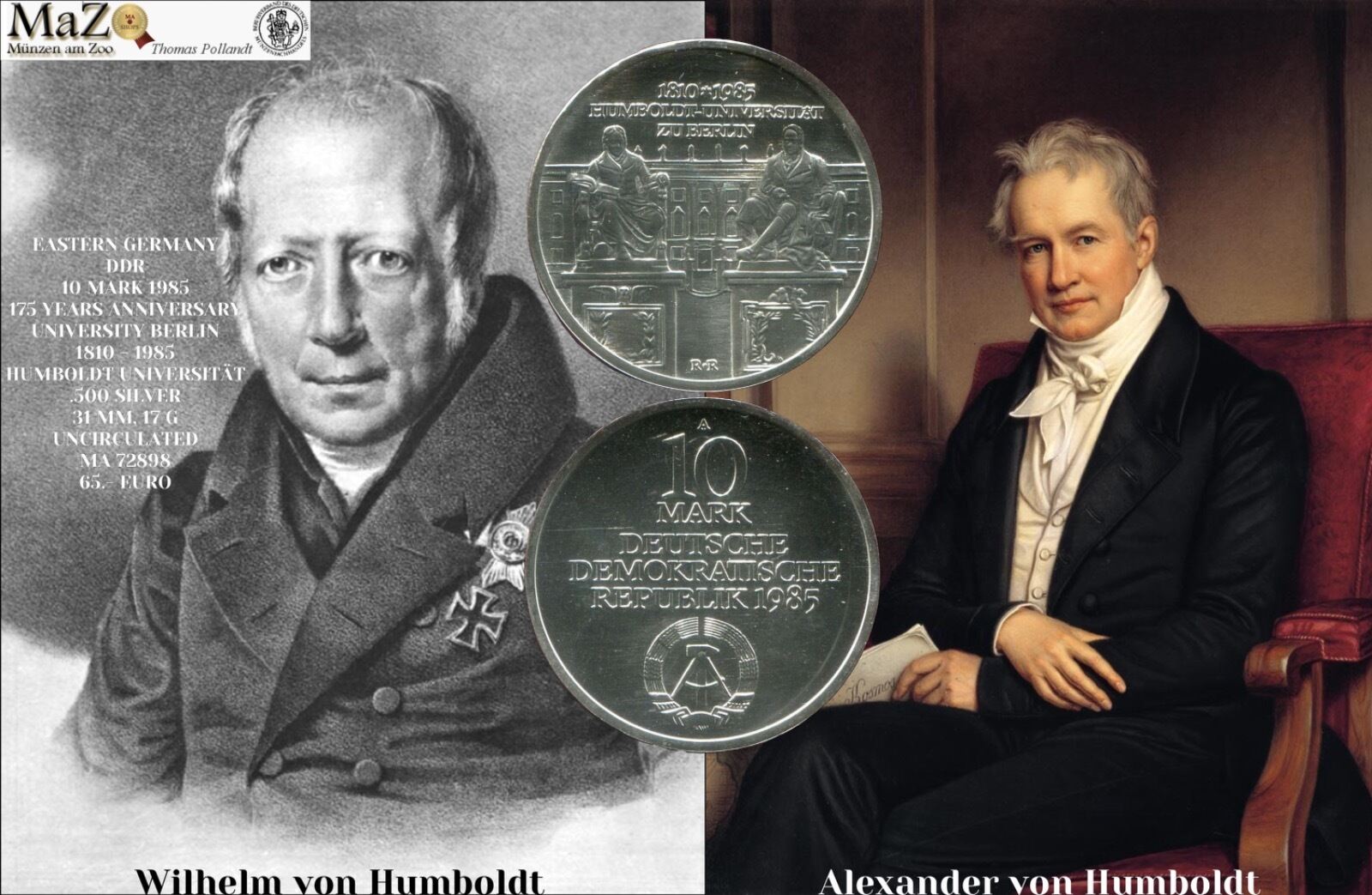 Deutsche Demokratische Republik 10 Mark Silbergedenkmuenze 1985 ...