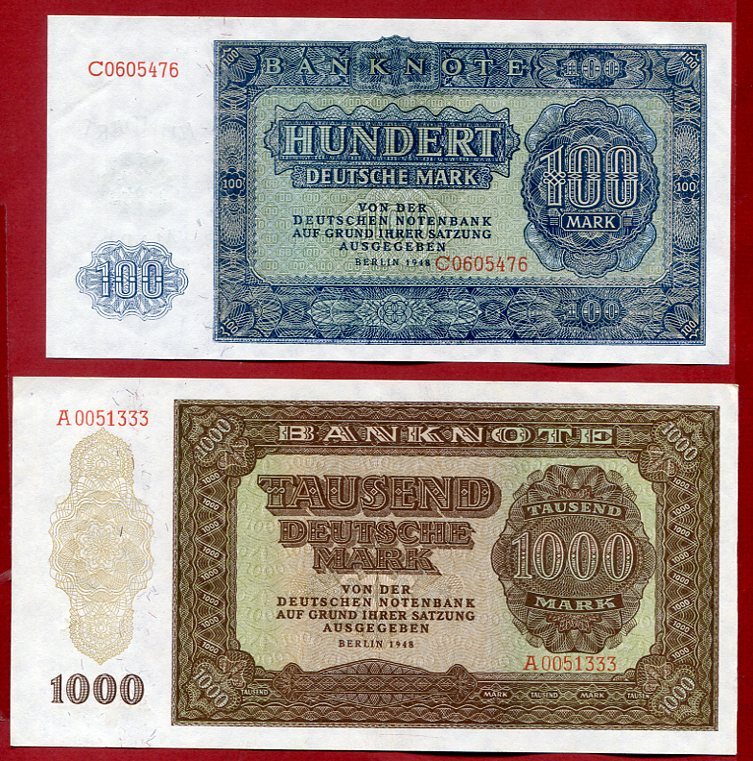 Deutsche Demokratische Republik 0,50 bis 1000 DM (9 Banknoten) 1948 DDR ...