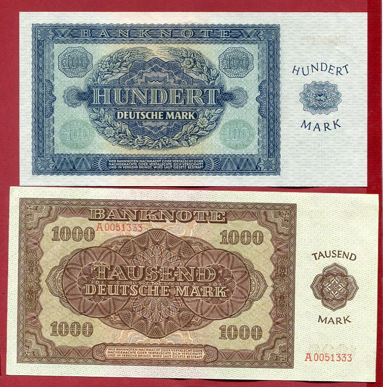 Deutsche Demokratische Republik 0,50 bis 1000 DM (9 Banknoten) 1948 DDR ...