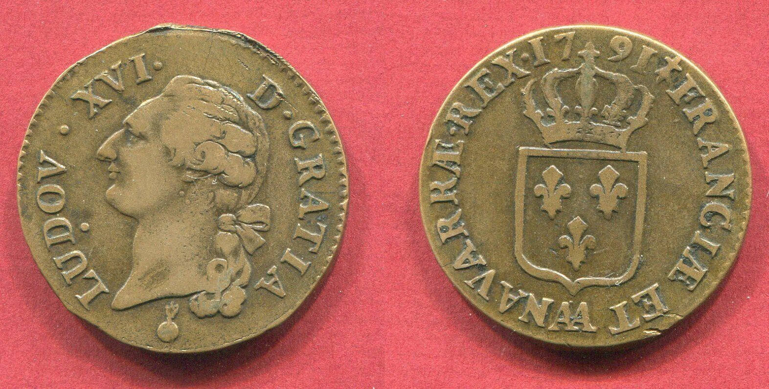 Frankreich France 1 Sol 1791 AA Sol ou sou, Metz ss schöne Tönung | MA ...