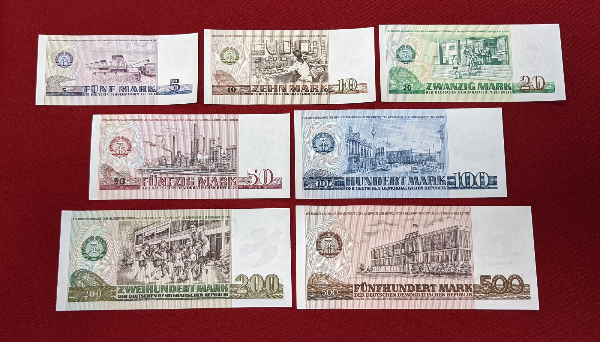 DDR GDR Eastern Germany 5 bis 500 Mark Satz 7 Scheine 1971 / 1975 ...