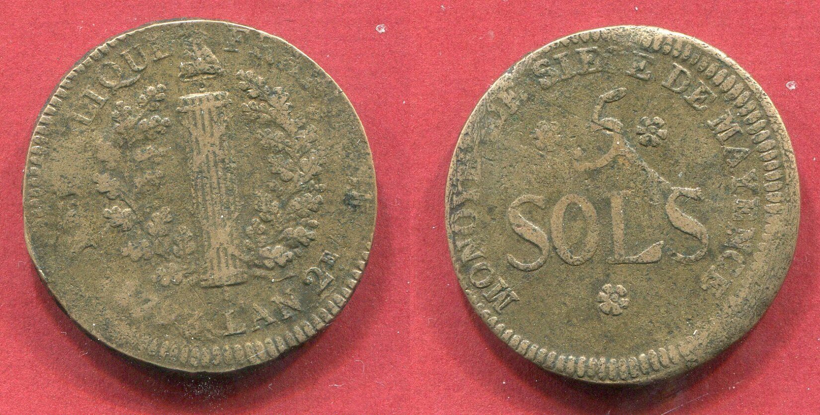 Mainz Frankreich 5 Sols 1793 SIEGE OF MAINZ Mayence durch Kaiserliche ...