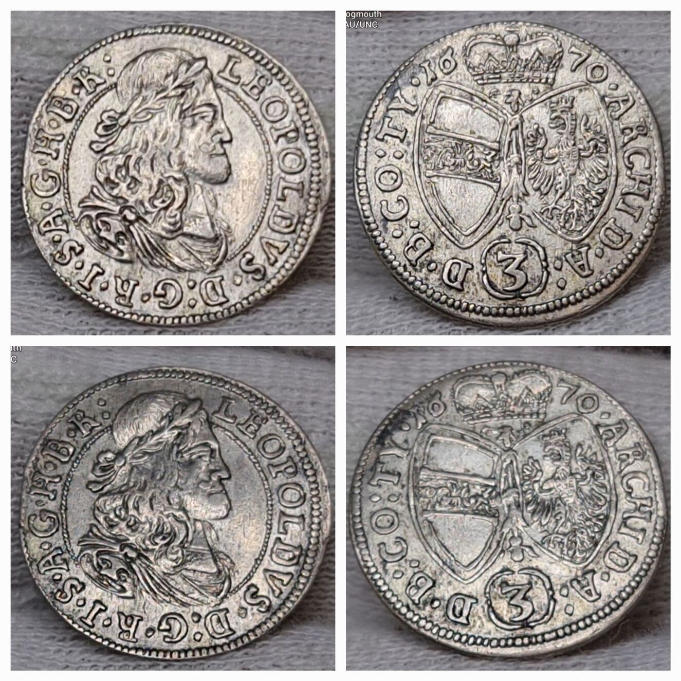 Österreich Haus Habsburg RDR Tirol 3 Kreuzer Groschen 1670 Leopold I. 1657-1705 Hogmouth vz-prfr ...