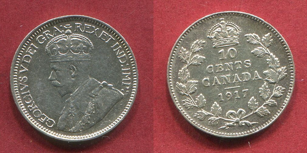 Kanada Canada 10 Cents 1917 George V. vz min. gereinigt | MA-Shops