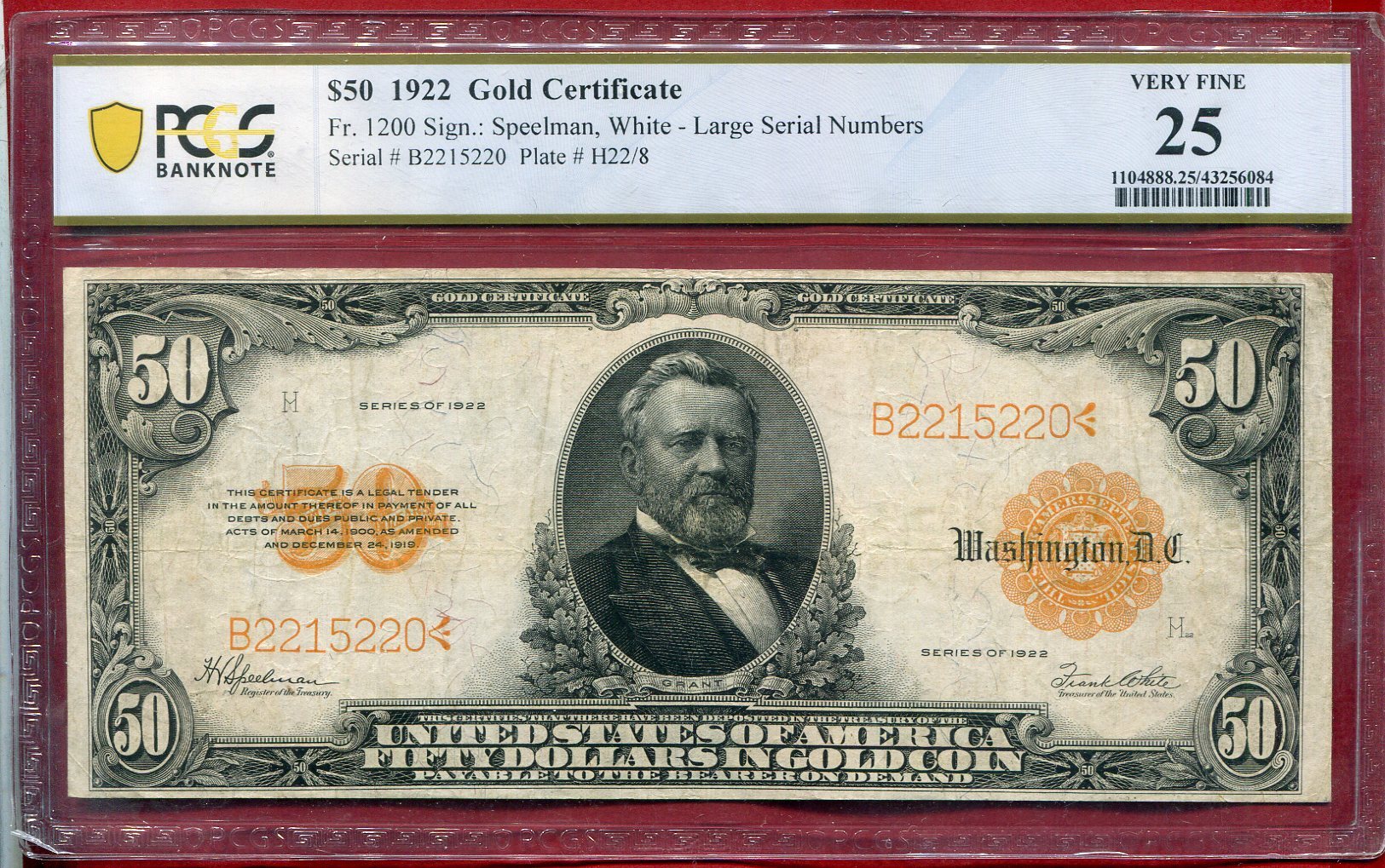 The United States of America USA 50 Dollars Gold Certificate 1922 Grant ...