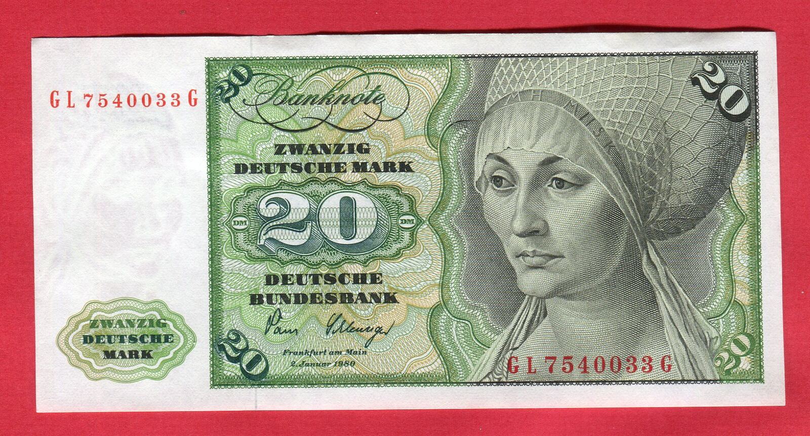 Deutschland 20 DM - Deutsche Mark 1980 Banknote - Serie GL...G ...