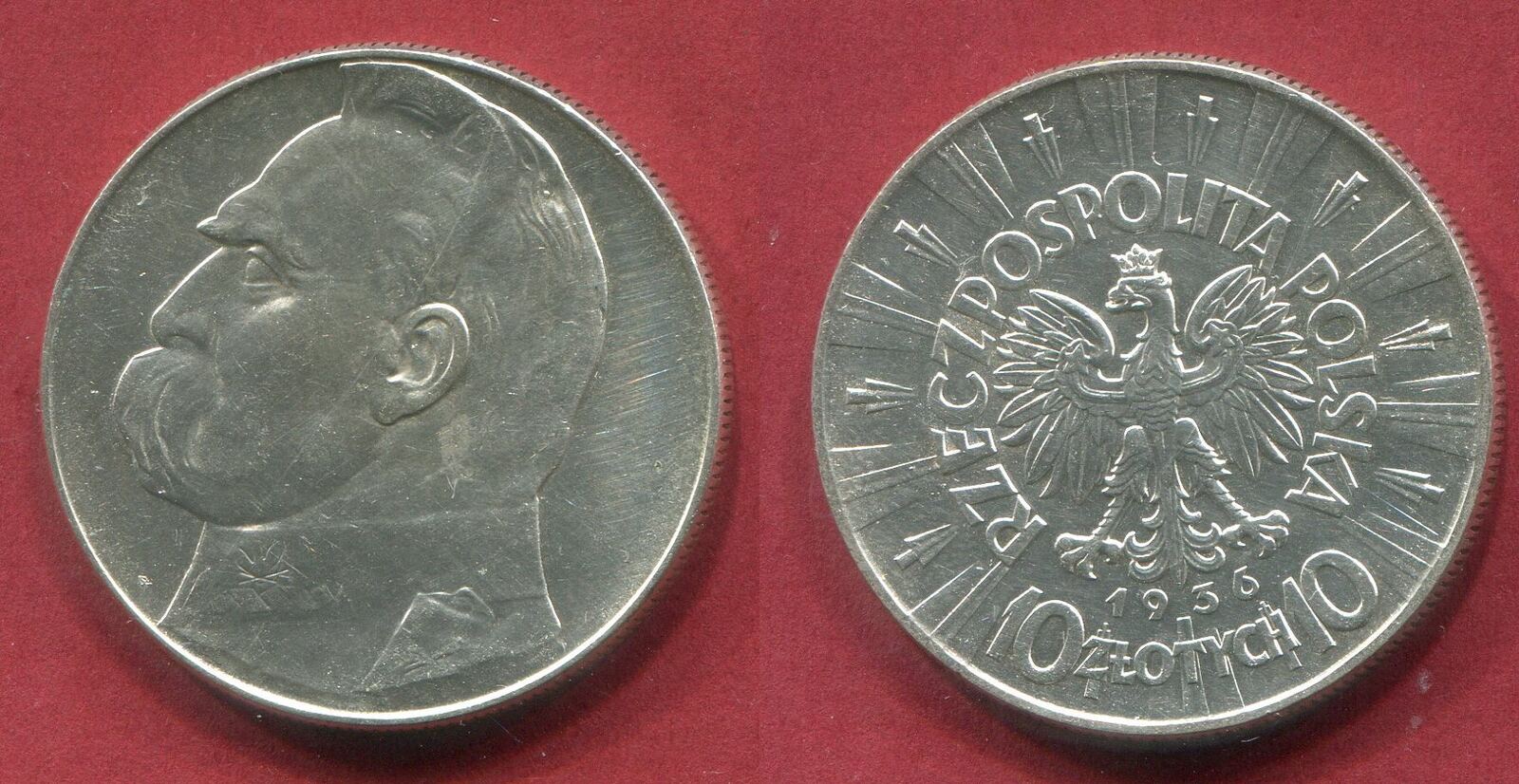 Polen, Poland 10 Zloty Silber 1936 Marschall Pilsudski, Kursmünze vz min berieben Haarlinien ...
