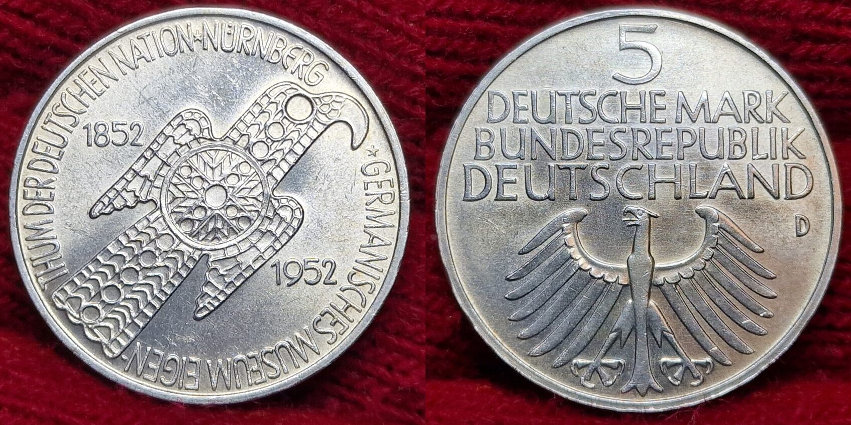 Bundesrepublik Deutschland, Germany FRG 5 DM Gedenkmünze Silber 1952 -D ...