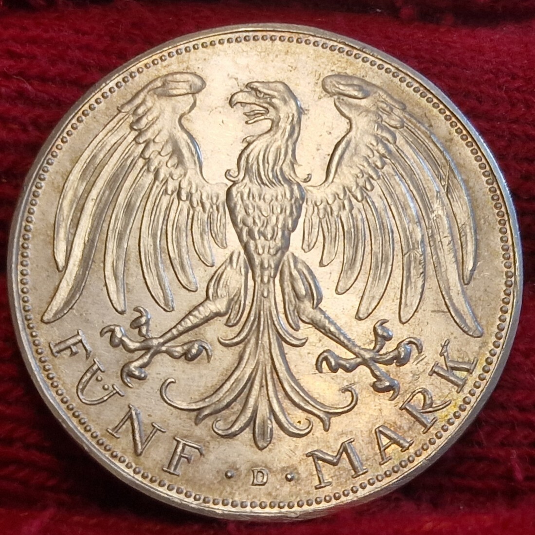 Karl Goetz Deutschland Weimarer Republik Germany 5 Mark 1925 D Germania mit Lorbeerkranz Pattern ...