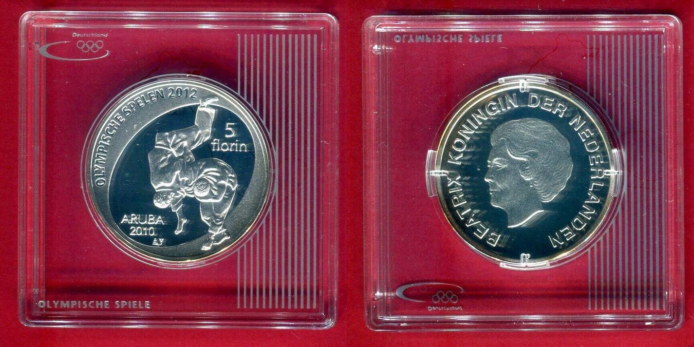 Aruba 5 Florin Silbermünze 2010 Olympische Spiele 2012 London - Judo PP ...