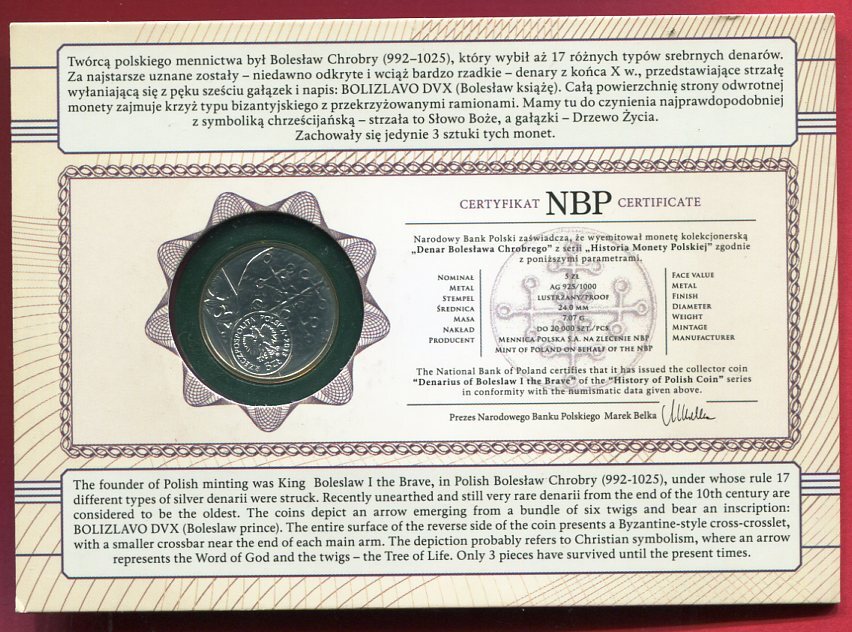 Polen 5 Zloty Silbermünze 2013 Geschichte der polnischen Münzen - Der Denar von Bolesław Chrobry ...
