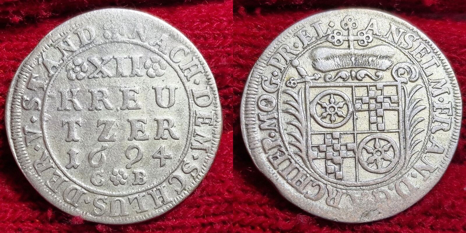 Mainz Germany Deutschland XII 12 Kreuzer 1694 Anselm Franz Freiher von ...