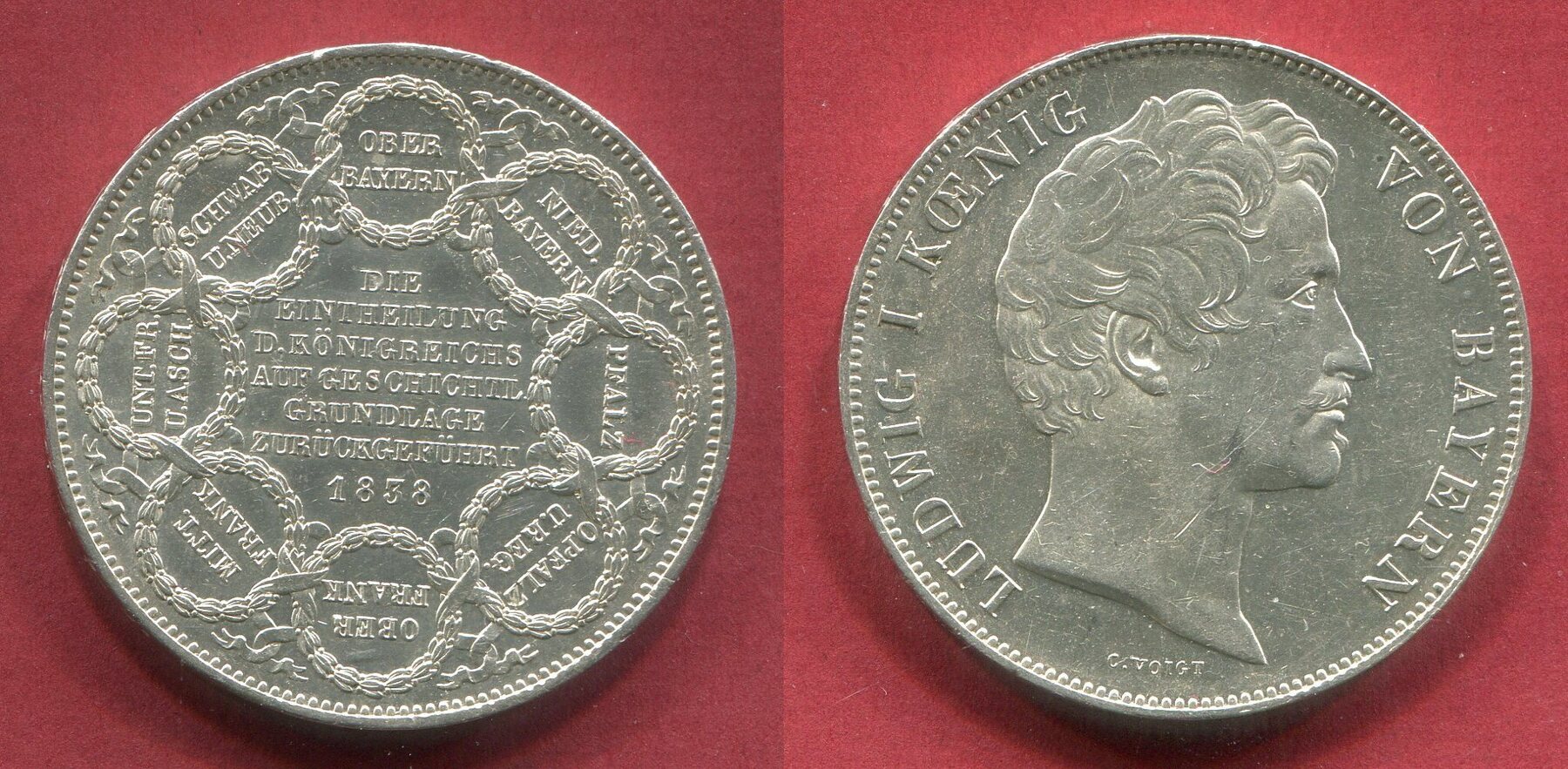 Germany Deutschland Bayern Bavaria 2 Taler Doppeltaler 1838 Ludwig I. 1825 - 1848 Neueinteilung ...