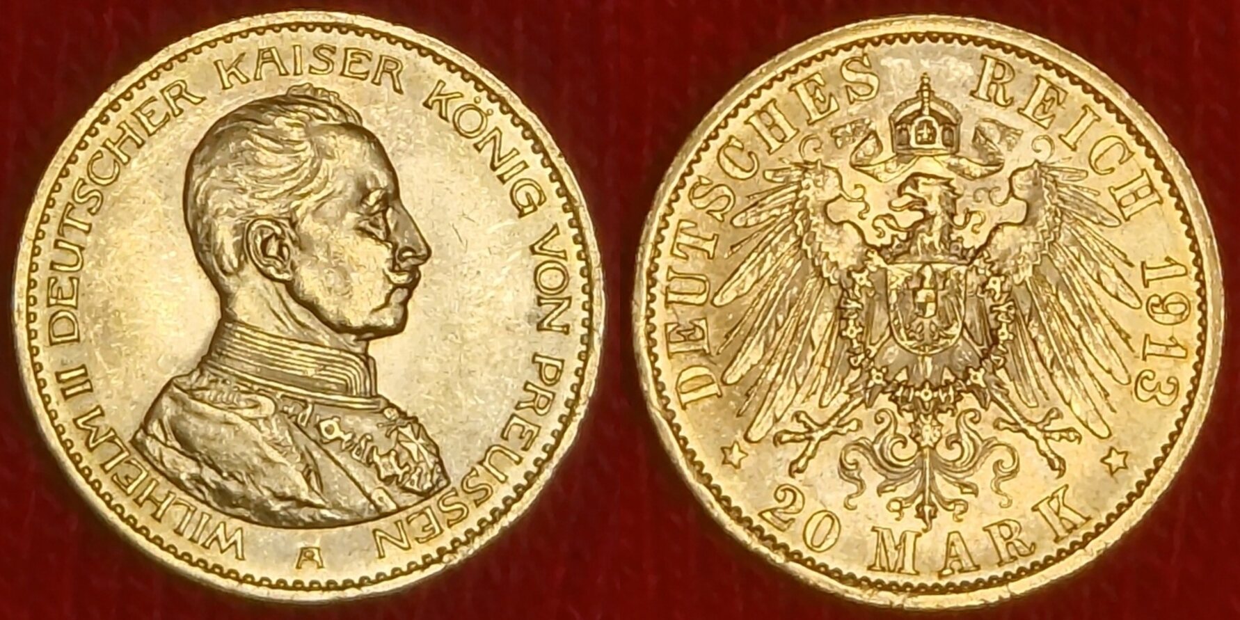 Germany Deutschland Preußen Prussia 20 Mark 1913 A Wilhelm II. in Kürassier Uniform vz-prfr | MA ...