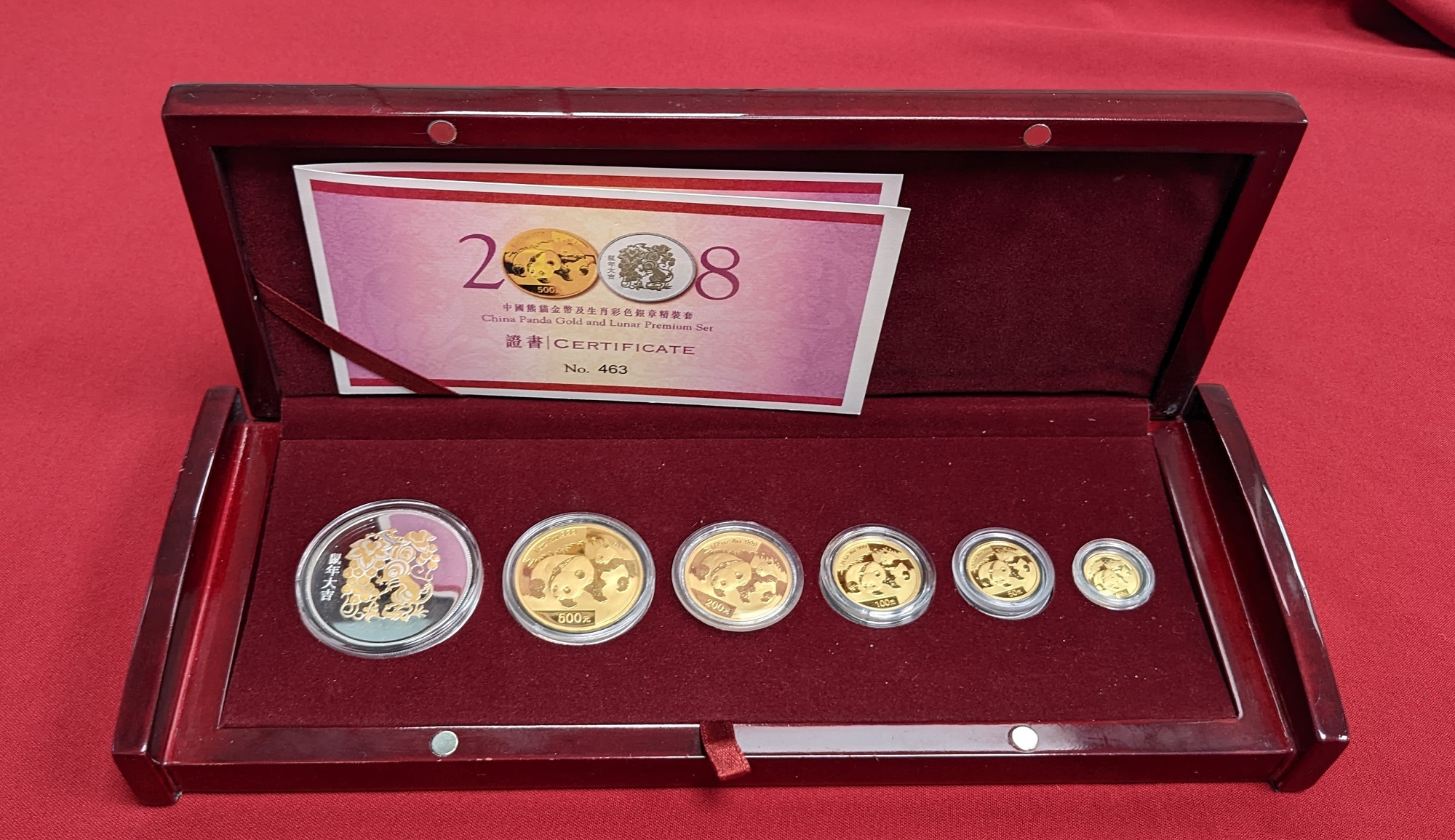 China 20, 50, 100, 200 & 500 Yuan Goldmünzen & Medaille 2008 Panda Gold ...
