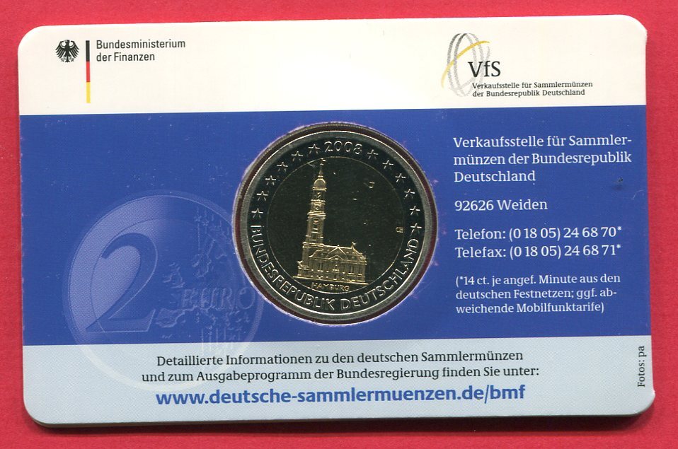 Deutschland BRD 2 Euro 2008 J Serie Bundesländer - Hamburg Sankt ...