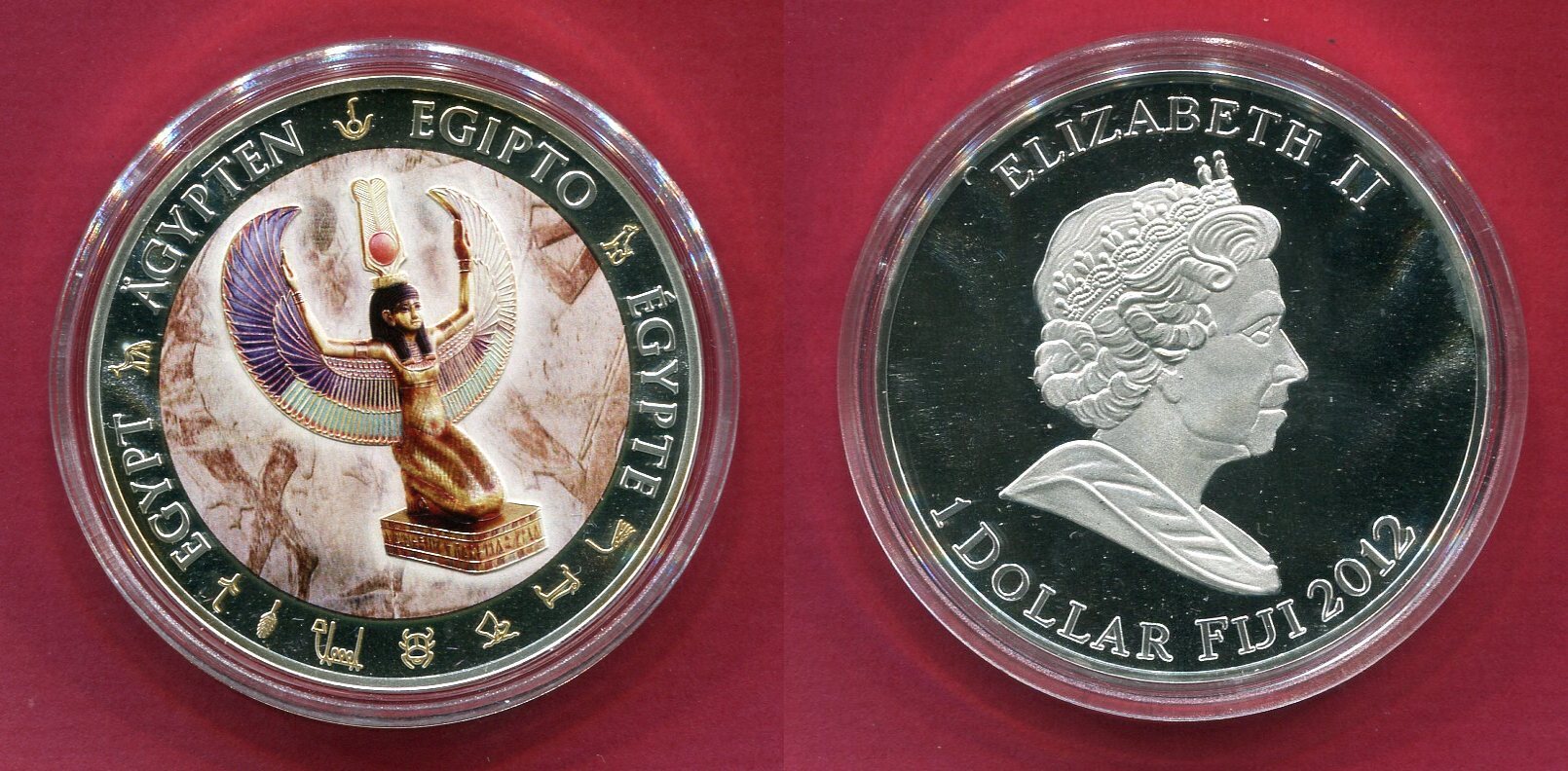 Fidschi 1 Dollar Silbermünze 2012 Geflügelter Isis (mit Farbapplikation ...