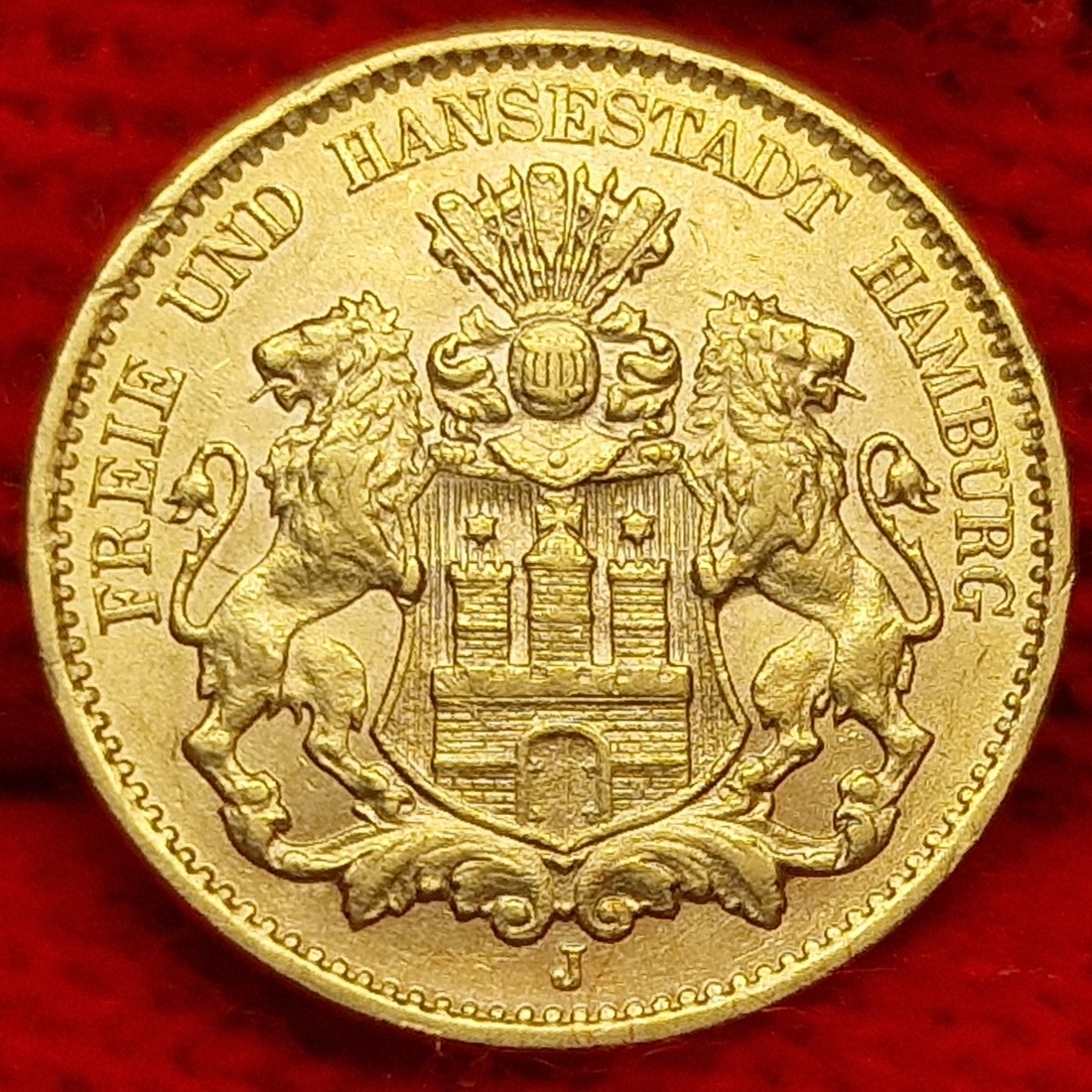 Deutschland Germany Kaiserreich Hamburg 10 Mark Gold 1907 J Freie und Hansestadt Stadtwappen ...