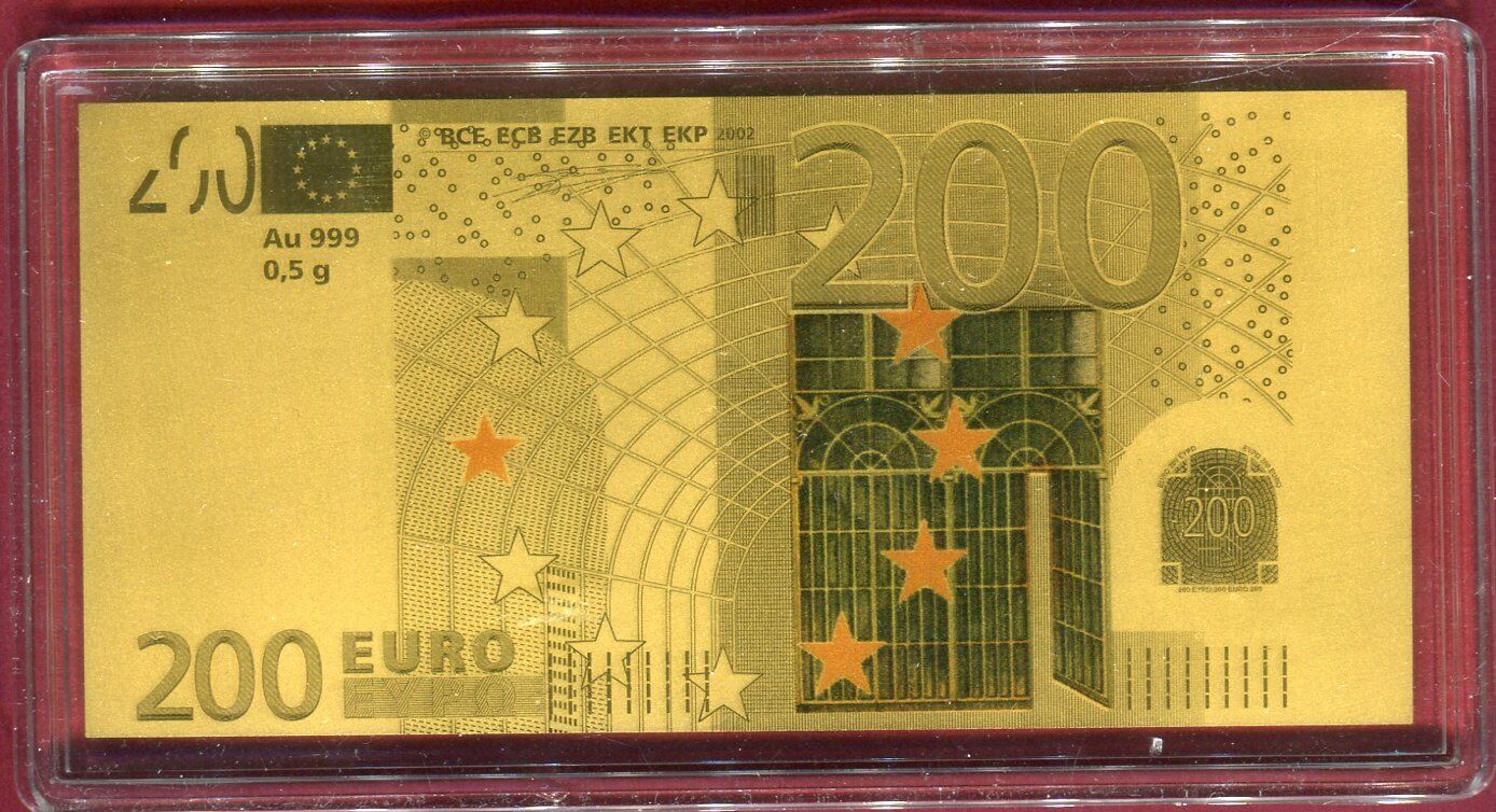 Europäische Union 0,5 Gramm Goldnote 2002 200 Euro Banknote Prägefrisch ...