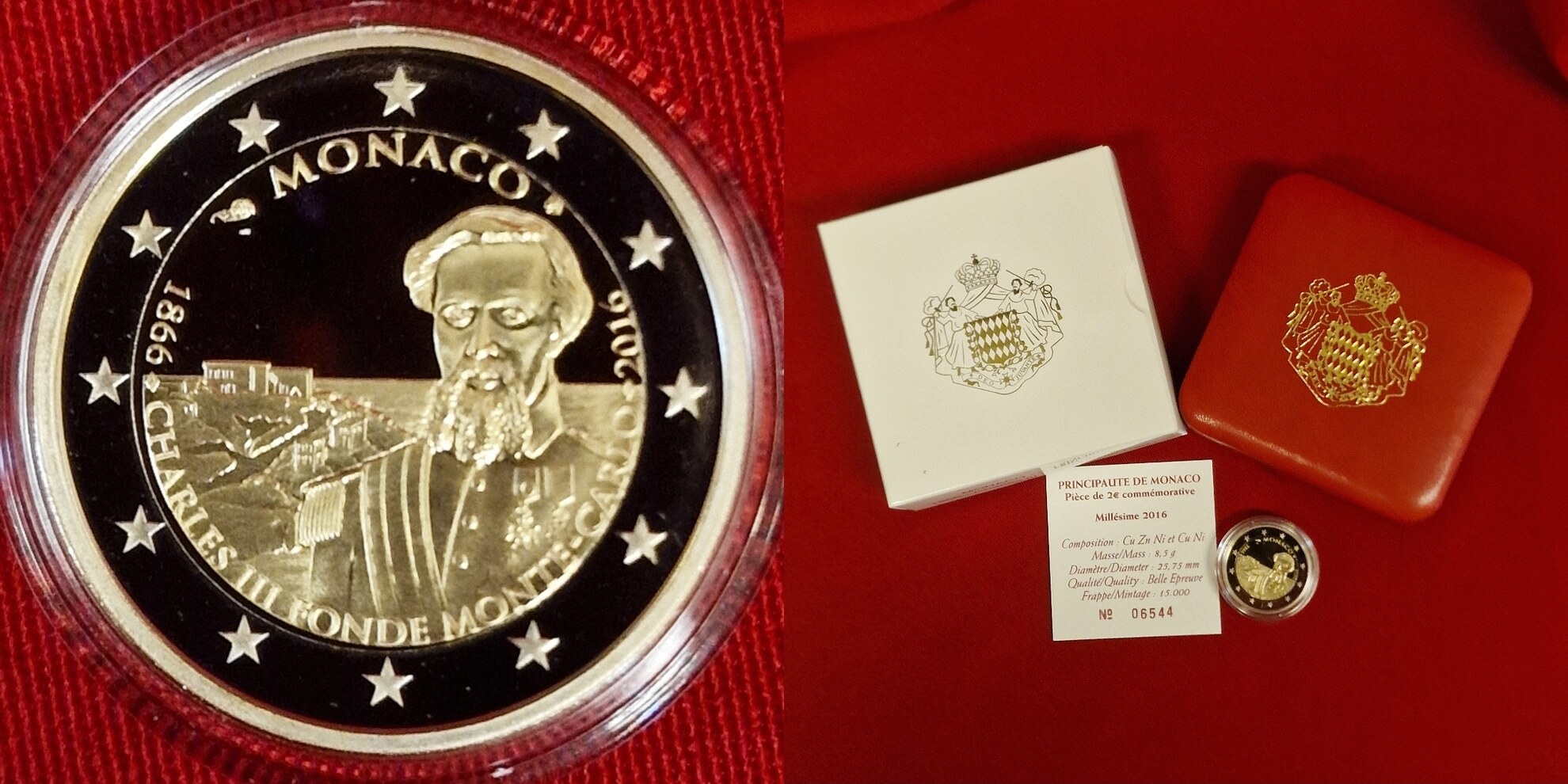 Monaco 2 Euro Gedenkmünze 2016 150 Jahre Monte-Carlo PP Charles III ...