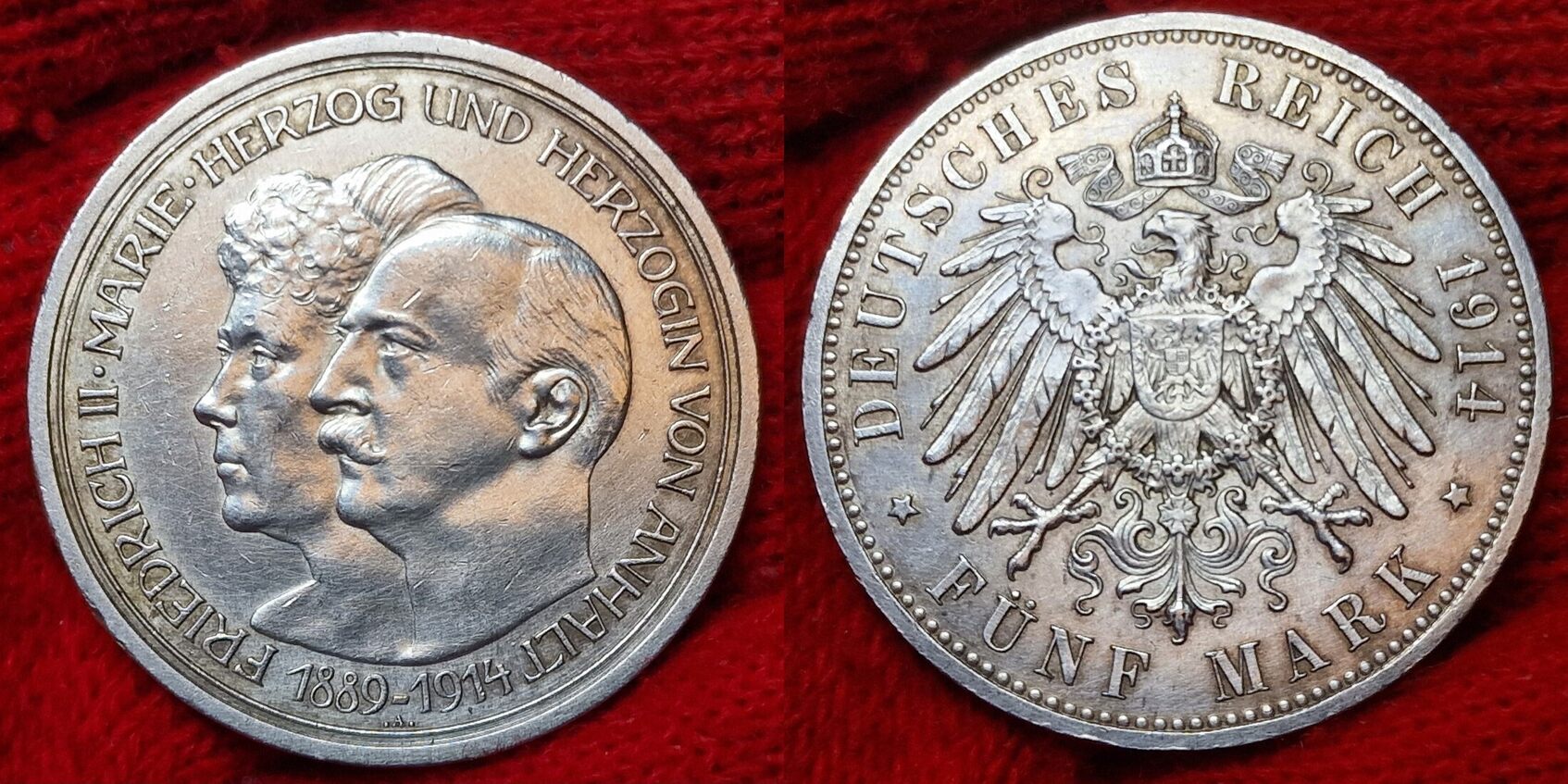 Anahlt Dessau 5 Mark 1914 Friedrich II. und Marie von Baden ...