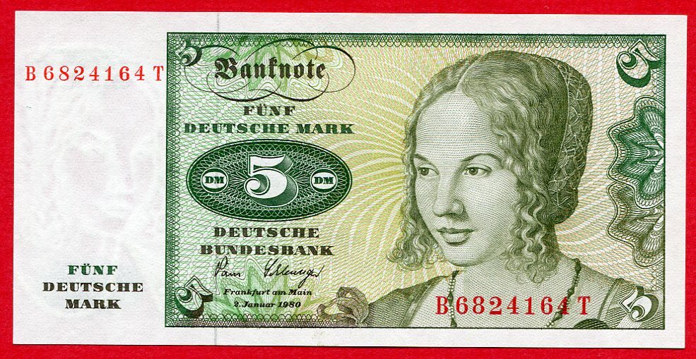 Western Germany FRG Bundesrepublik Deutschland 5 DM Banknote 1980 ...