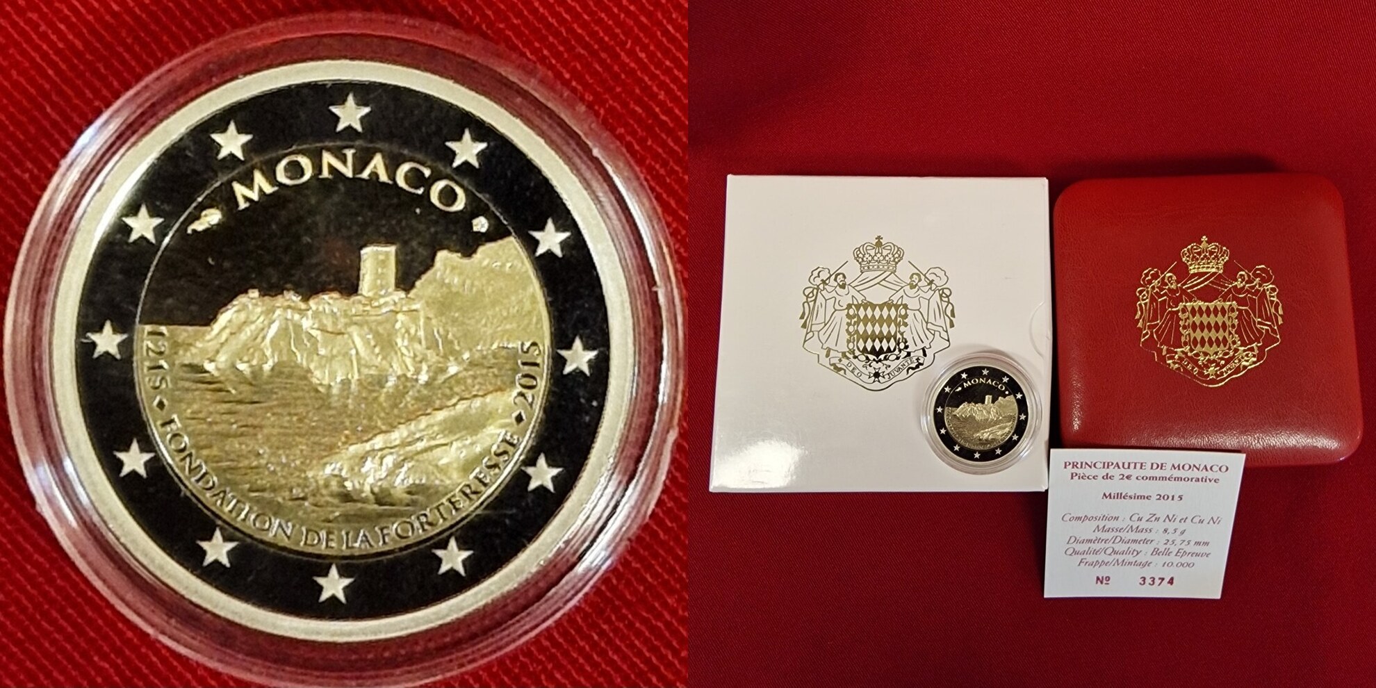 Monaco 2 Euro Gedenkmünze 2015 150 Jahre Monte-Carlo PP 1215 Gründung der Burg Fondation de la ...