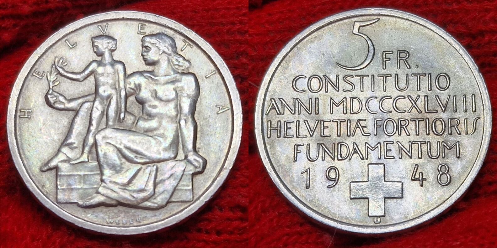 Schweiz Switzerland 5 Franken Liber 1948 100 Jahre schweizerischer Bundesstaat f. Stgl. | MA-Shops