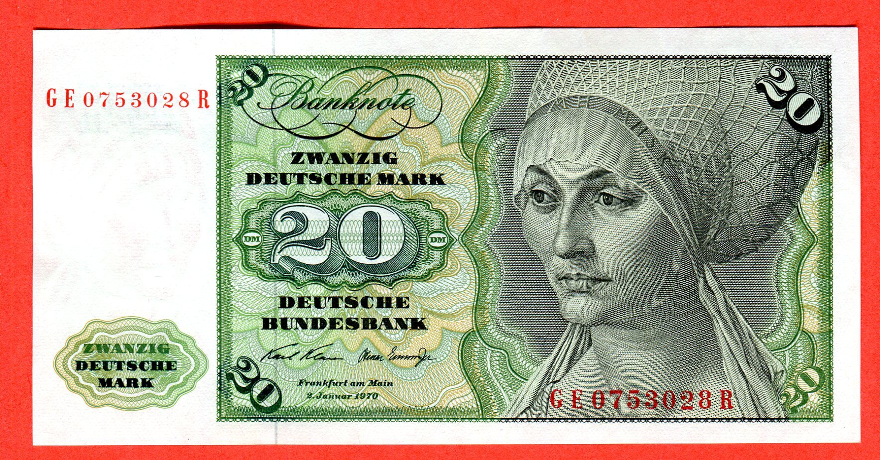 Western Germany FRG Bundesrepublik Deutschland 20 DM Deutsche Mark Banknote 1970 Elisabeth ...