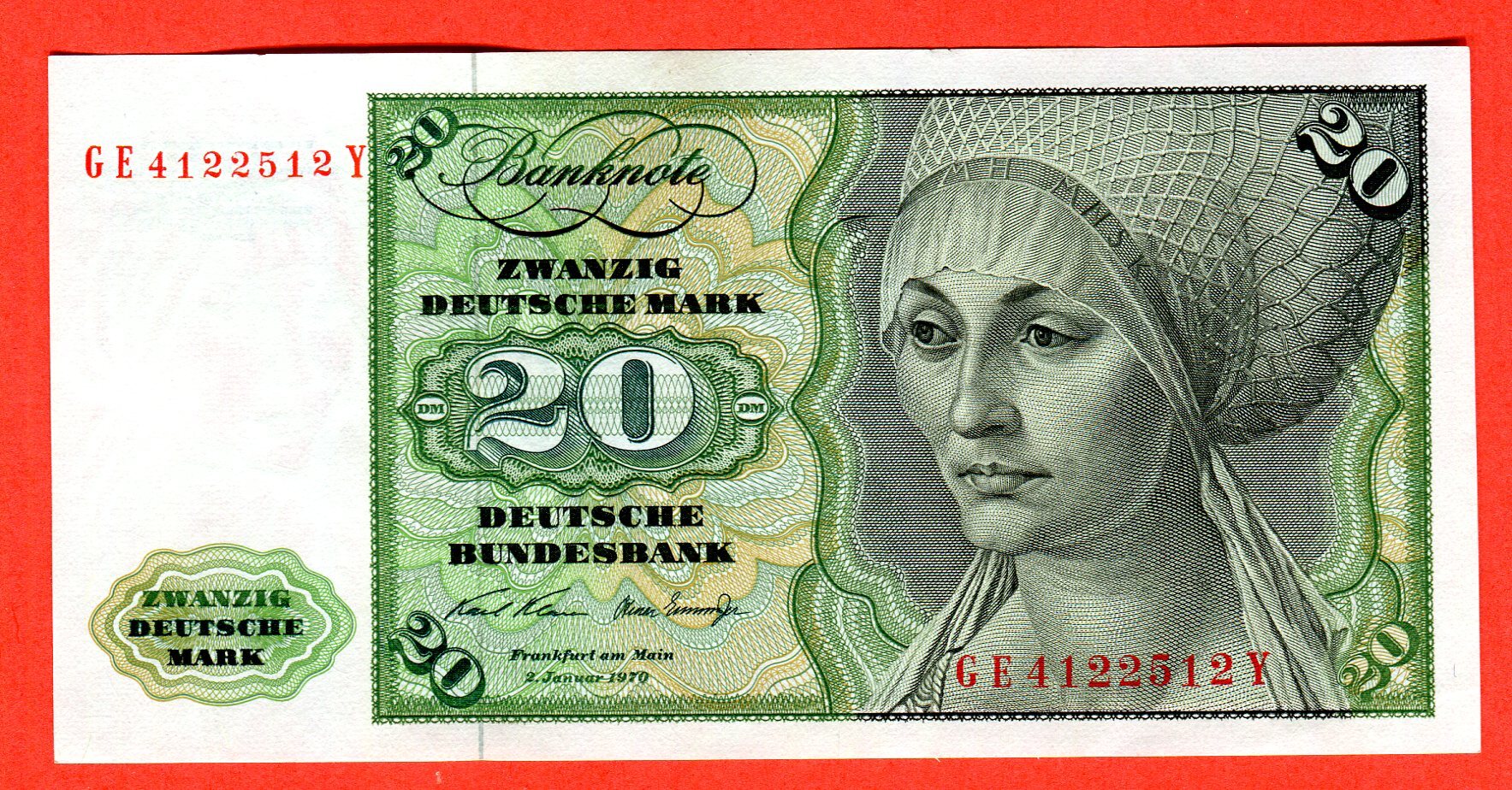 Western Germany FRG Bundesrepublik Deutschland 20 DM Deutsche Mark Banknote 1970 Elisabeth ...