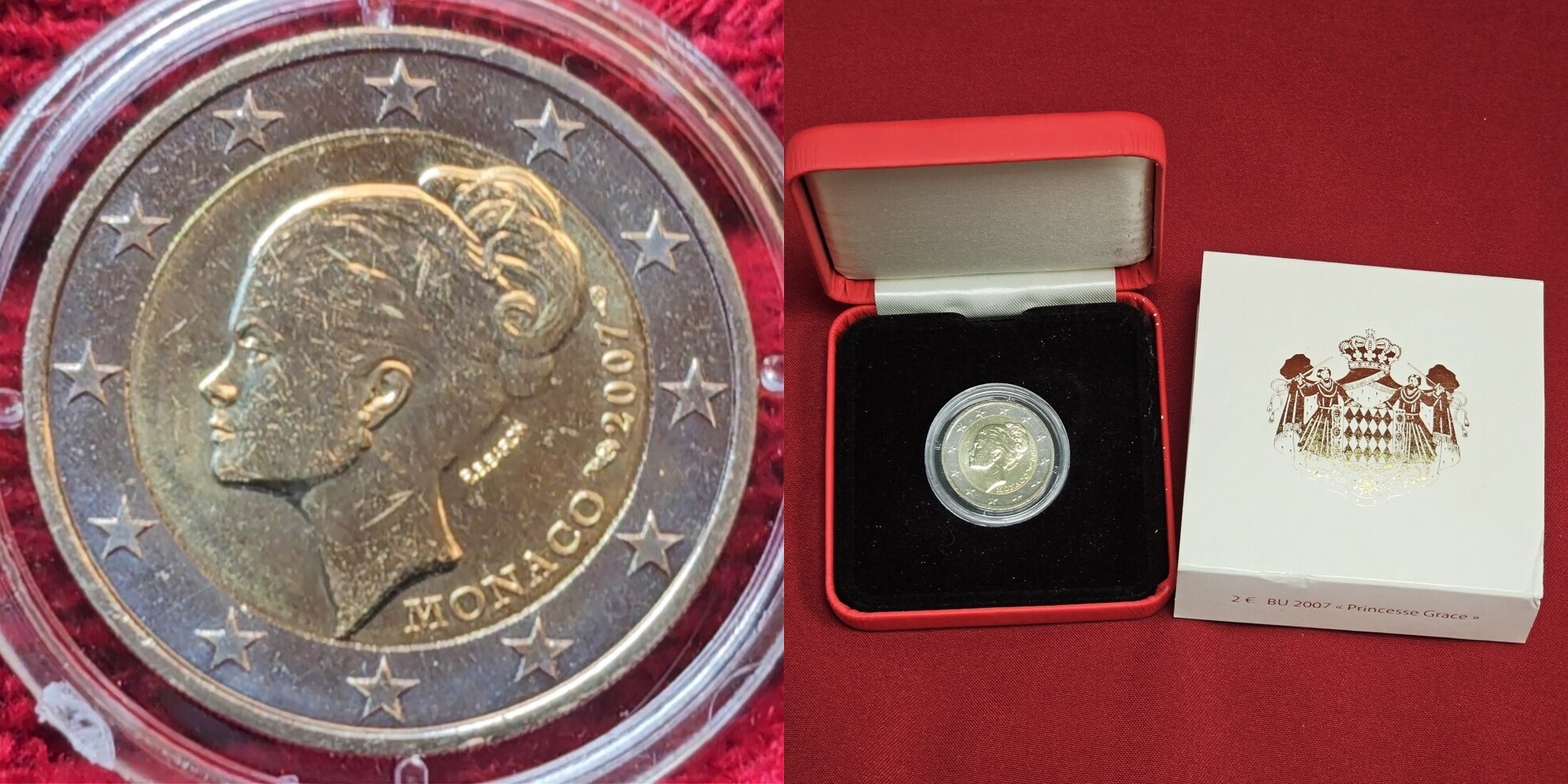 Monaco 2 Euro Gedenkmünze 2007 Grace Kelly OVP Bankfrisch mit Kapsel, Etui & Umkarton | MA-Shops