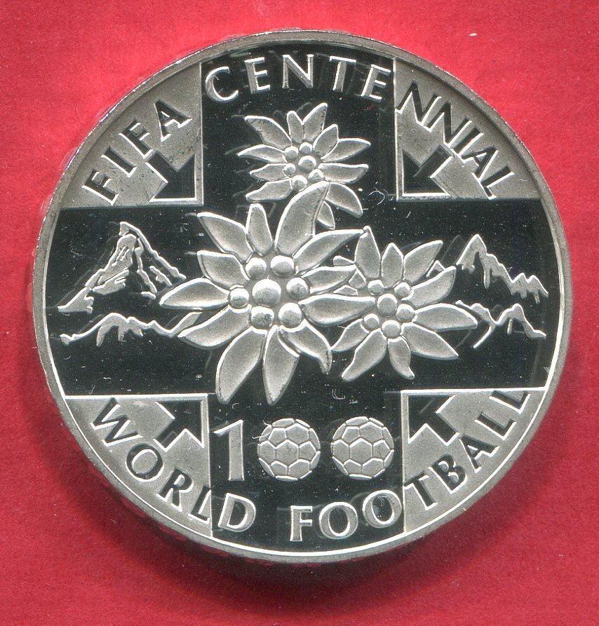 Schweiz Switzerland 20 Franken Silbermünze 2004 100 Jahre FIFA Centennial PP in Kapsel | MA-Shops