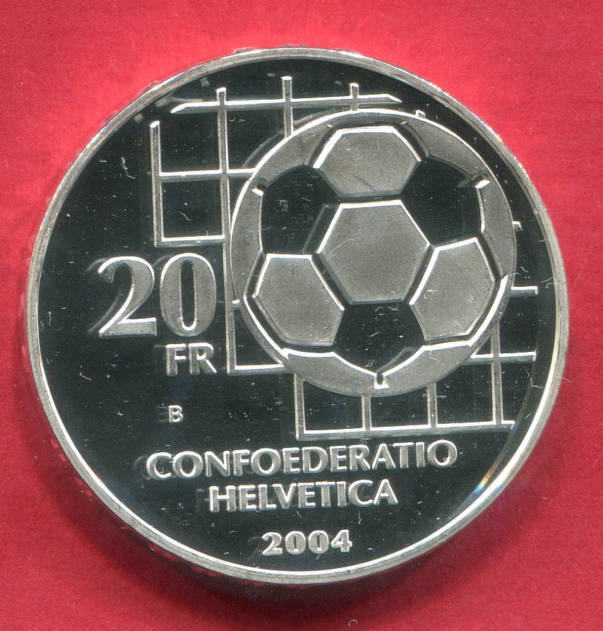 Schweiz Switzerland 20 Franken Silbermünze 2004 100 Jahre FIFA Centennial PP in Kapsel | MA-Shops