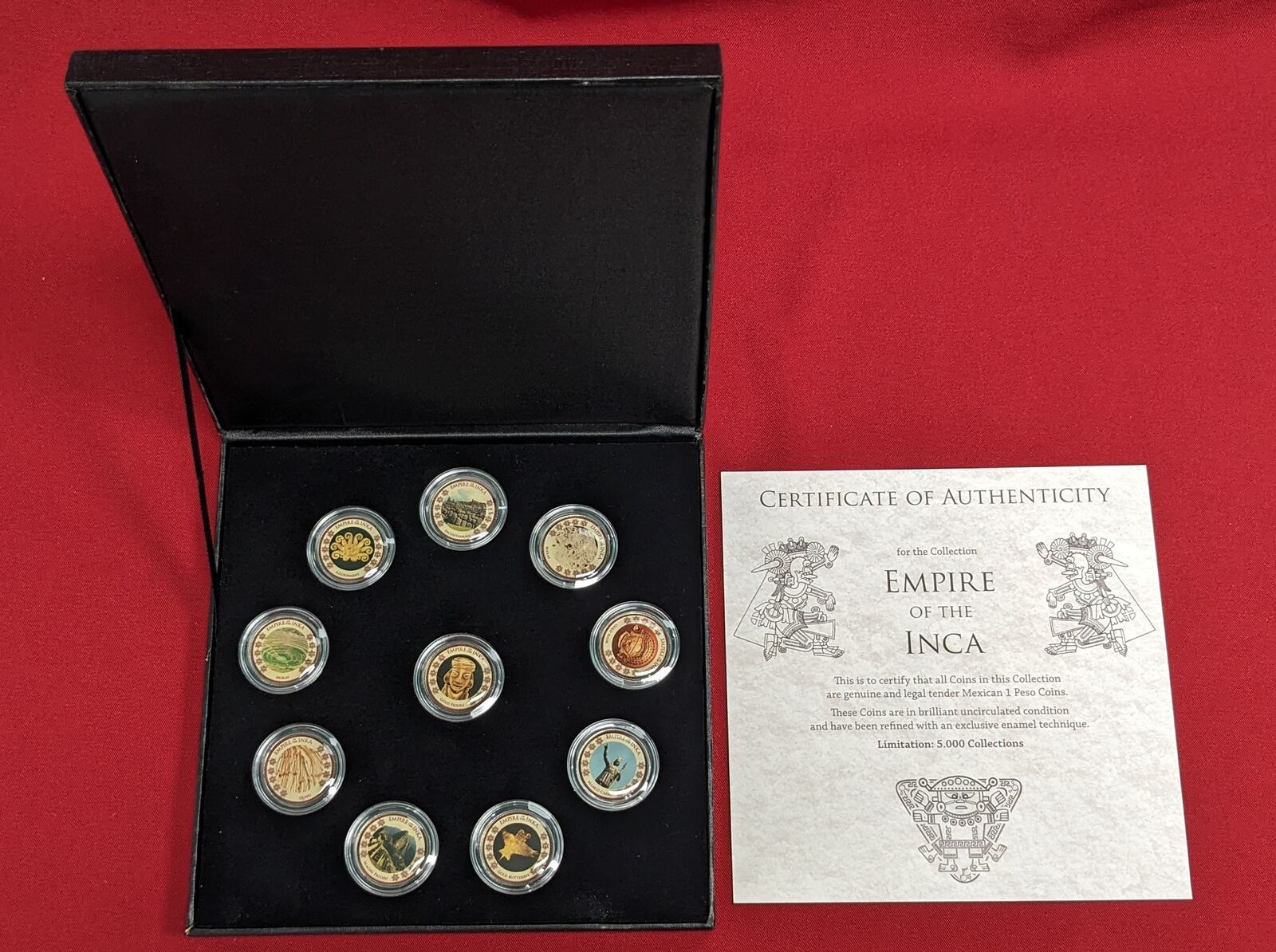 Mexiko 10 x 1 Peso Ku/Ni Münzen mit Farbapplikation Empire of the Inca ...