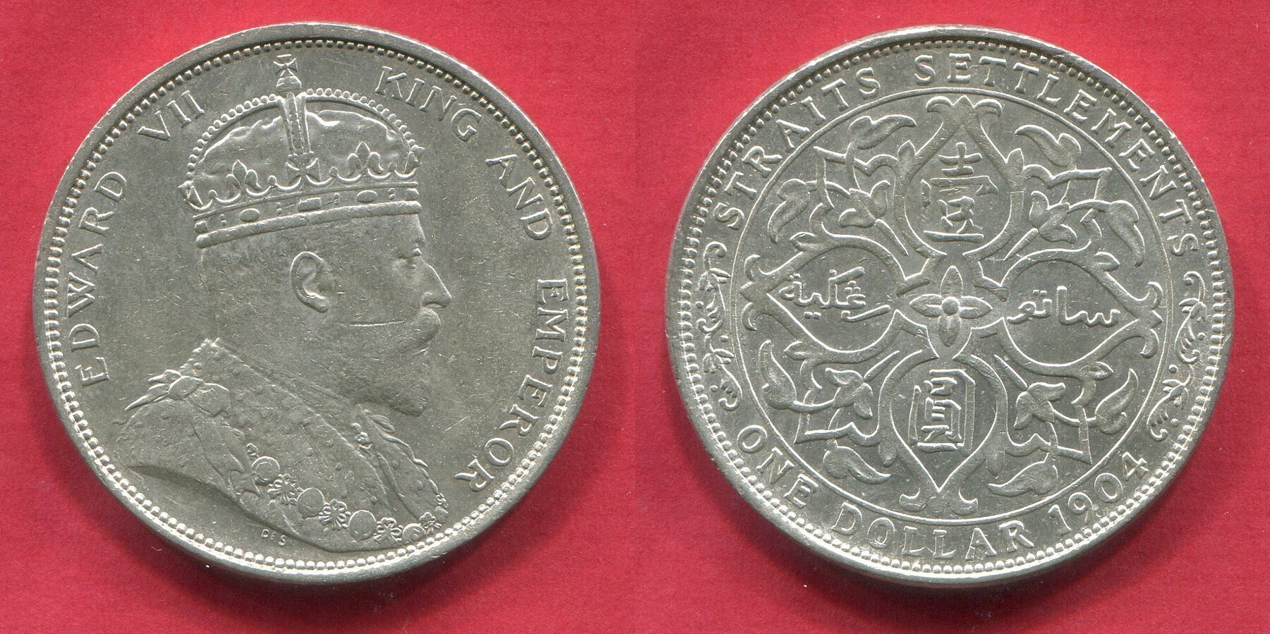 British Straits Settlement Malaysia Dollar 1904 B Edward VII. Bombay ss-vz kl.Kratzer | MA-Shops