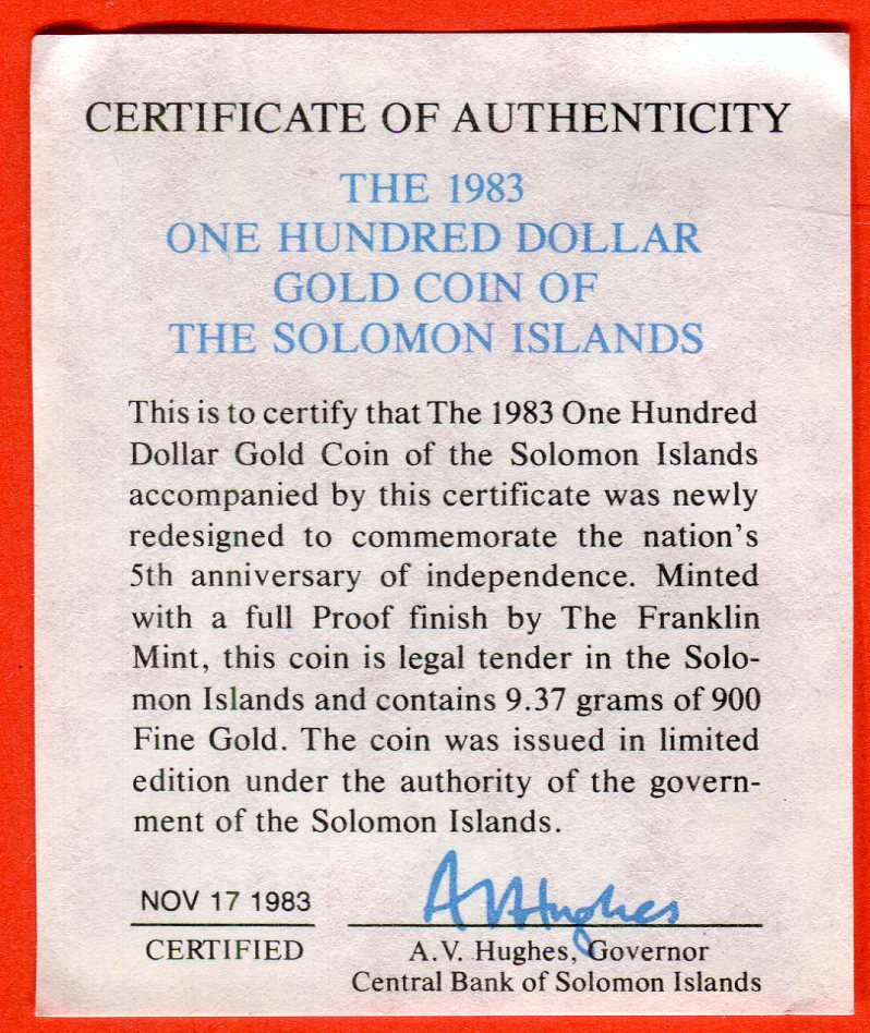 Solomon Islands 100 Dollar 1983 5 Jahre Unabhängigkeit - 5th ...