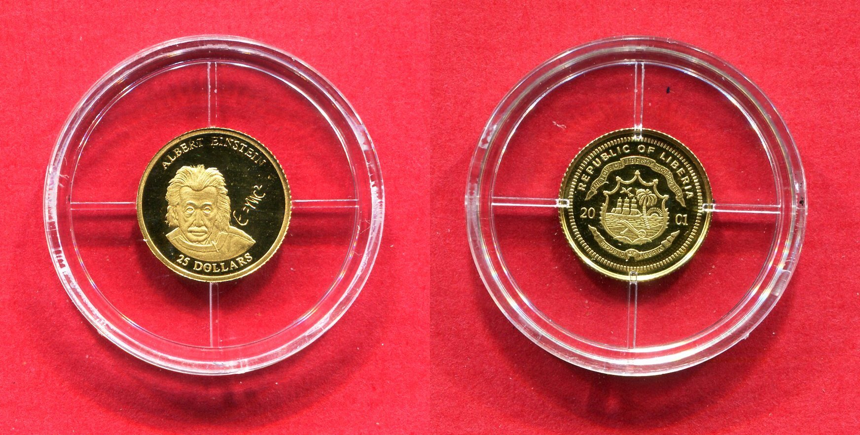 Liberia 25 Dollars Minigoldmünze 2001 Albert Einstein PP in Kapsel mit ...