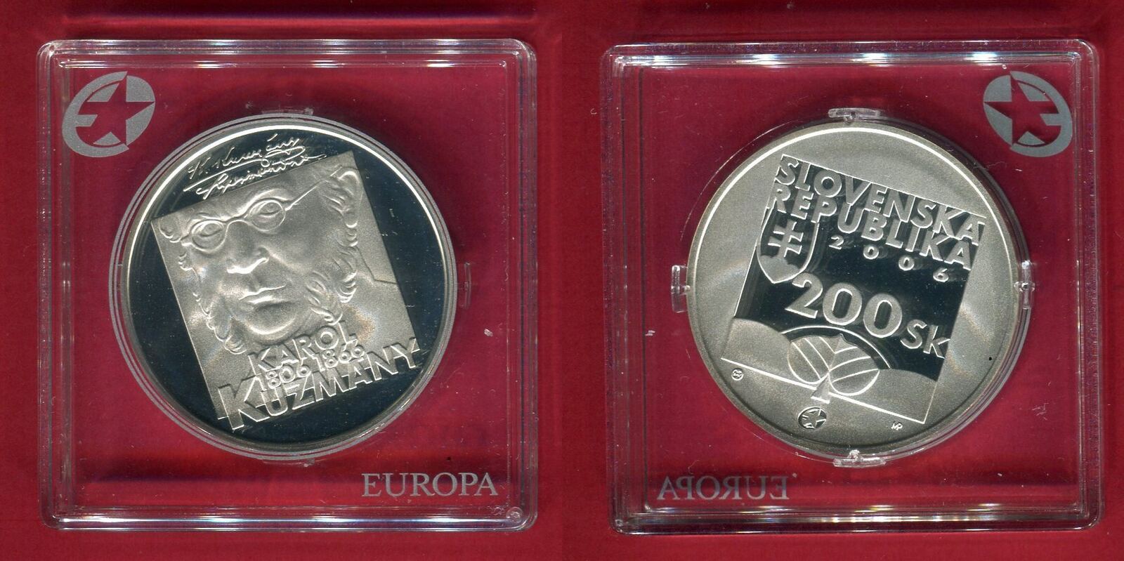 Slovakei 200 SK Kronen 2006 200. Geburtstag Karol Kuzmany Polierte Platte mit Kapsel ...