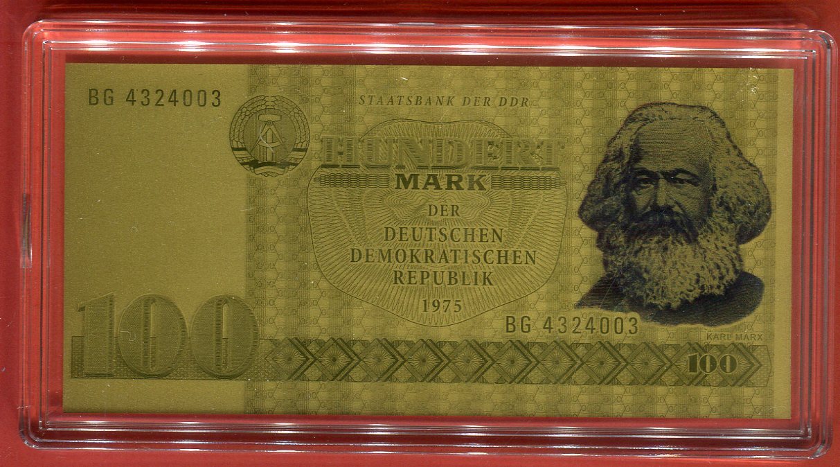 DDR 0,5 Gramm Goldnote 1975 100 Mark Banknote - Karl Marx - Straße ...