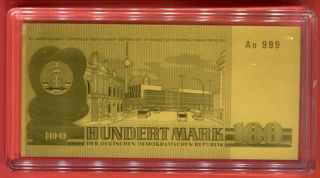 DDR 0,5 Gramm Goldnote 1975 100 Mark Banknote - Karl Marx - Straße ...