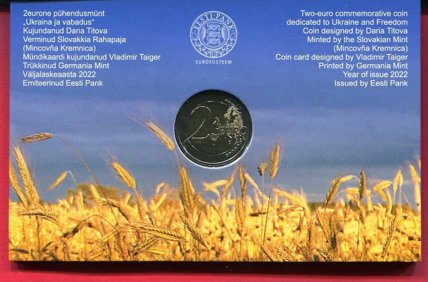 Estland 2 Euro Gedenkmünze 2022 Slava Ukraini Prägefrisch In Coincard