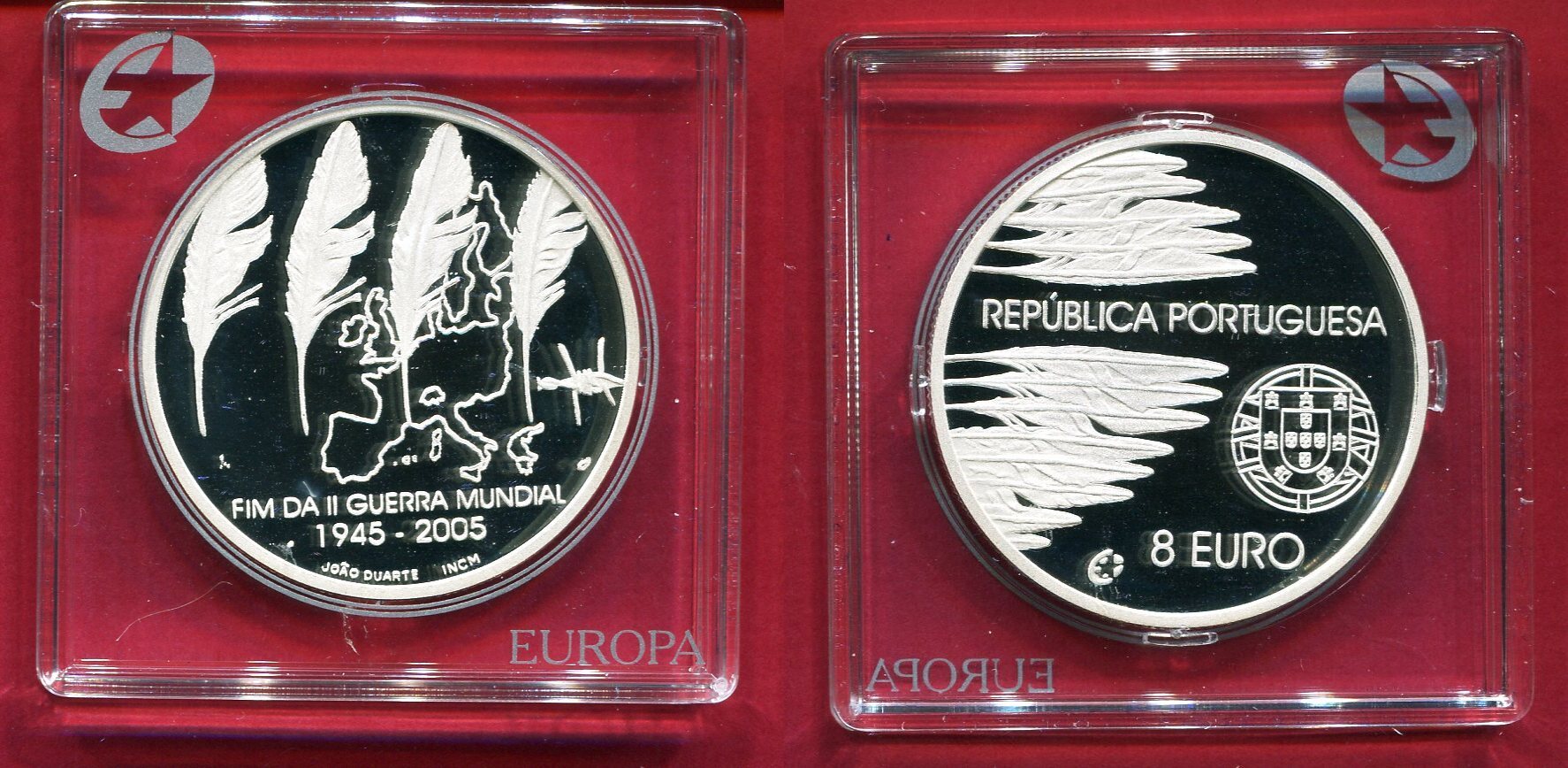 Portugal 8 Euro Silbermünze 2005 60 Jahre Ende des zweiten Weltkriegs ...