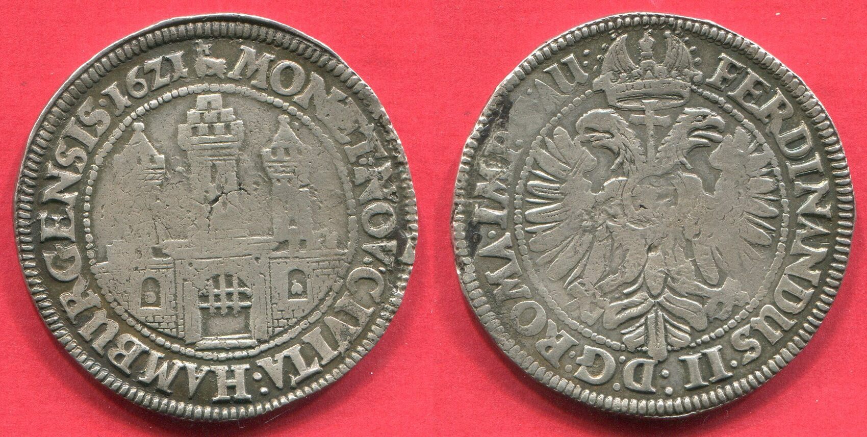 Hamburg Taler zu 23 Schilling 1621 Ferdinand II. sehr schön schrötlingsfehler und Prägeschwäche ...