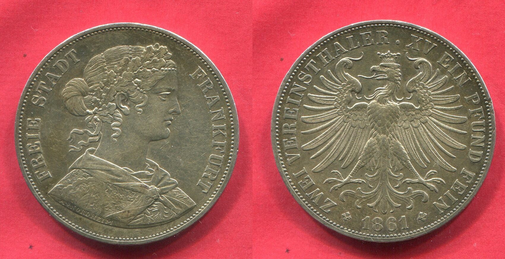 Frankfurt Germany Deutschland 2 Taler Doppeltaler 1861 Frauenkopf ss-vz ...